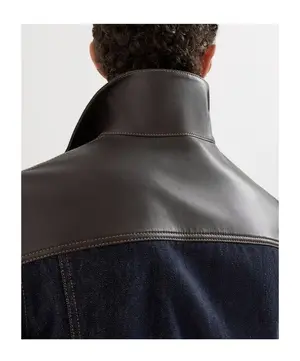 Brunello Cucinelli Paneled Denim And Leather Trucker Jacket
