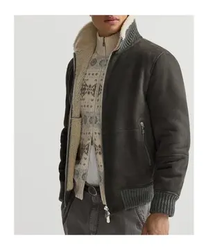 Brunello Cucinelli Shearling Trimmed Zip-up Bomber Jacket - Black