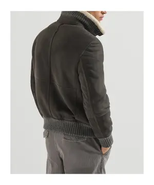 Brunello Cucinelli Shearling Trimmed Zip-up Bomber Jacket - Black