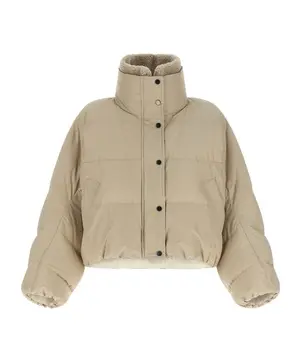 Brunello Cucinelli Cropped Down Jacket With Stand-up Collar - Beige