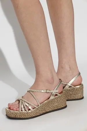 JIMMY CHOO Nyra Braided Wedge Sandals - Golden