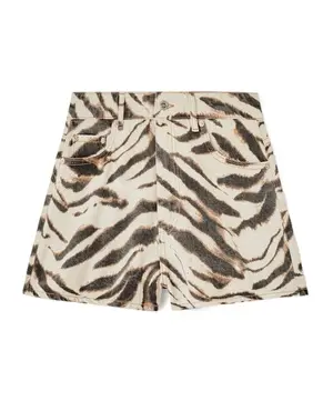 GANNI Zebra Printed Denim Shorts - Egret Color