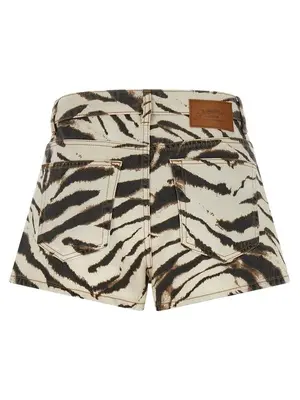 GANNI Zebra Printed Denim Shorts - Egret Color