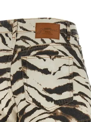 GANNI Zebra Printed Denim Shorts - Egret