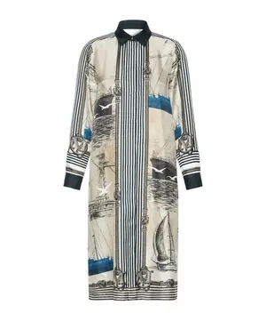 Max Mara Nautical Print Silk Midi Shirt Dress