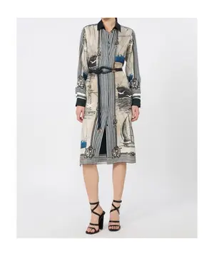 Max Mara Nautical Print Silk Midi Shirt Dress
