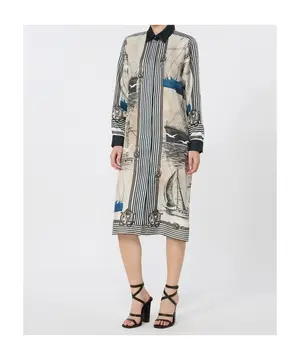 Max Mara Nautical Print Silk Midi Shirt Dress