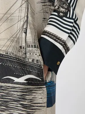 Max Mara Nautical Print Silk Midi Shirt Dress