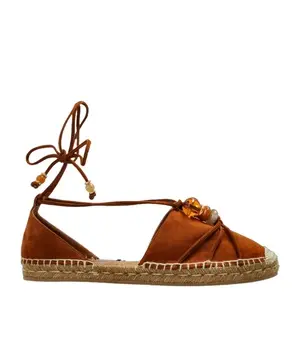 JIMMY CHOO Round Toe Flat Espadrilles With Decorative Beads - Brown