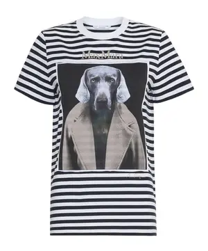 Max Mara Max Mara Striped Dog Printed Crewneck T-Shirt White/blue
