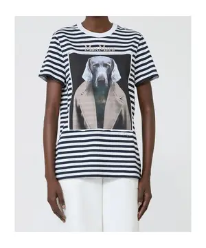 Max Mara Striped Dog Printed Crewneck T-shirt - White/blue