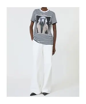 Max Mara Striped Dog Printed Crewneck T-shirt - White/blue