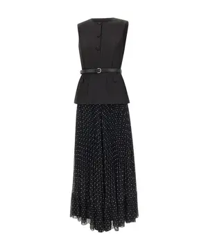 SELF-PORTRAIT Belted Midi Dress - Black