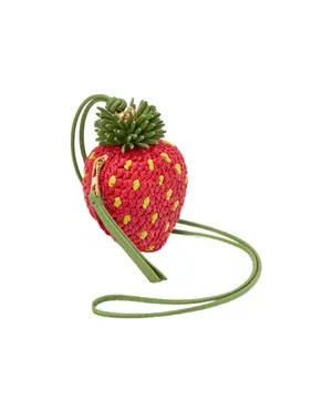Loewe Raffia And Calfskin Strawberry Coin Purse - Red