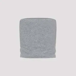 Miu Miu Heather Grey Cotton Jersey Bandeau Top With Logo Pocket