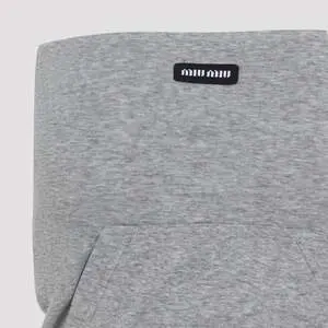 Miu Miu Heather Grey Cotton Jersey Bandeau Top With Logo Pocket
