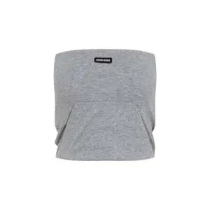 Miu Miu Heather Grey Cotton Jersey Bandeau Top With Logo Pocket - Gray