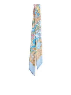 Gucci Flora Scarf In Printed Silk - Blue