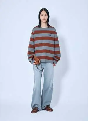 Miu Miu Striped Long Sleeve T-shirt In Cotton