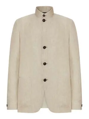 Zegna Oasi Lino Chore Jacket With Stand Collar - Cream