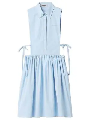 Miu Miu Sleeveless Poplin Dress With Side Ties - Blue