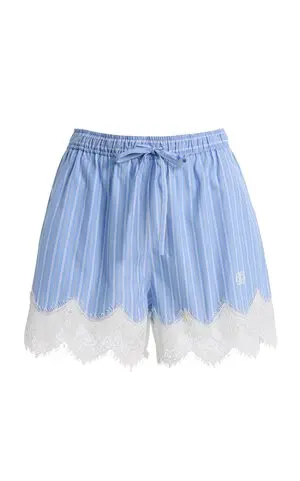 Simkhai Emmie Lace-trimmed Striped Cotton Shorts - Blue