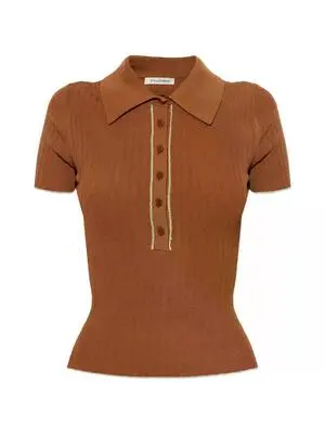 BY MALENE BIRGER Benita Ribbed Knit Polo Shirt - Brown