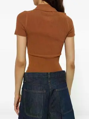 BY MALENE BIRGER Benita Ribbed Knit Polo Shirt - Brown