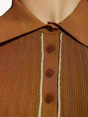 BY MALENE BIRGER Benita Ribbed Knit Polo Shirt - Brown
