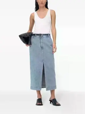 Another Tomorrow Organic Cotton Denim Midi Skirt