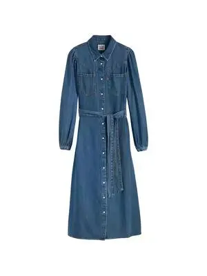 LEVI'S Journey Puffed-sleeve Belted Midi Dress