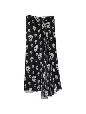 Alexander McQueen Skull Print Draped Maxi Skirt