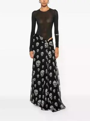 Alexander McQueen Skull Print Draped Maxi Skirt