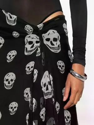 Alexander McQueen Skull Print Draped Maxi Skirt