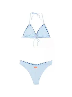 COTAZUR Embroidered Trim Triangle Bikini - Blue