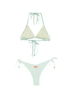 COTAZUR Bead-embellished Crochet Bikini - Green