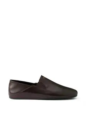 Prada Brushed Leather Collapsible Heel Loafers - Brown