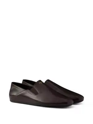 Prada Brushed Leather Collapsible Heel Loafers - Brown