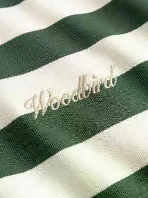 WOODBIRD Beam Striped Embroidered-logo T-shirt