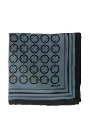 TOM FORD Chain-link-print Silk Pocket Square - Blue