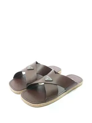 Prada Triangle Logo Criss-cross Slide Sandals