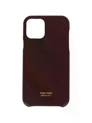 TOM FORD Logo-print Grained-leather Iphone Case - Brown