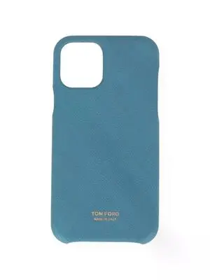 TOM FORD Logo-print Grained-leather Phone Case - Blue
