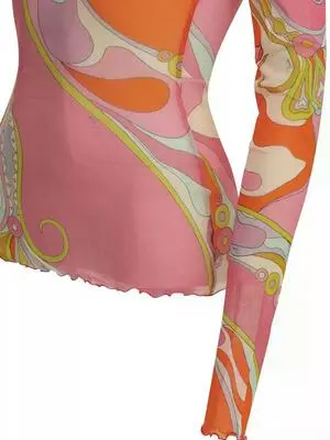 Emilio Pucci Iride Print Mesh Long-sleeve Top
