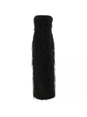 FERRAGAMO Strapless Eyelash Fabric Midi Dress