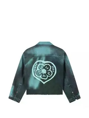 Kenzo Boke Flower Logo Print Raw-cut Denim Jacket