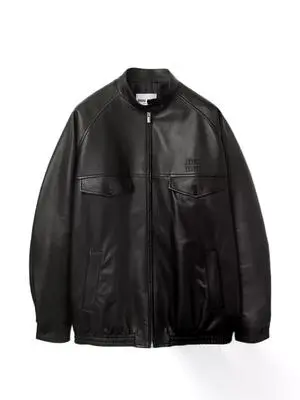 Miu Miu Nappa Leather Stand Collar Zip-up Jacket