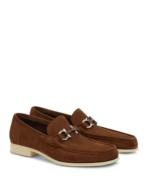 FERRAGAMO Gancini Ornament Loafers - Mid Brown/white