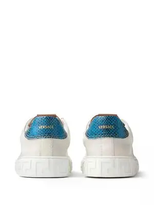 Versace Greca Leather Low-top Sneakers With Embossed Python Detail