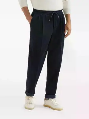 Brunello Cucinelli Garment-dyed Cotton Corduroy Trousers With Double Pleats - Blue